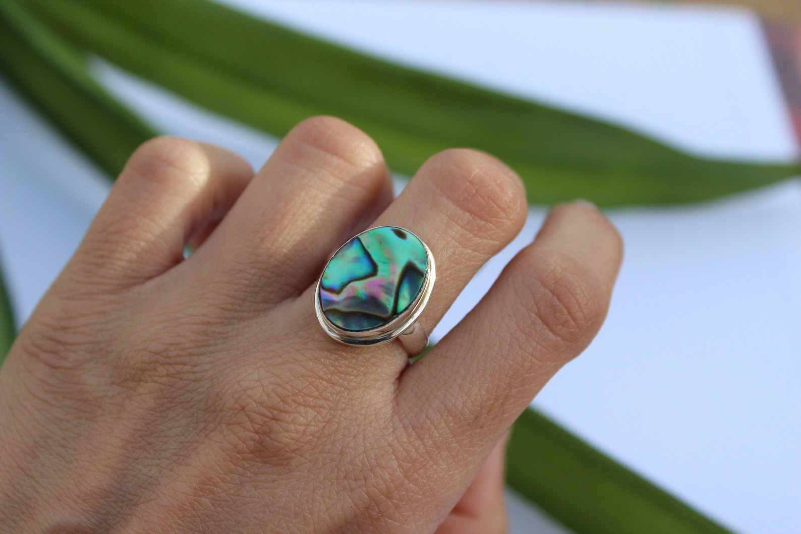 Natural Abalone Shell Ring Abalone Sterling Silver Ring Boho - Etsy