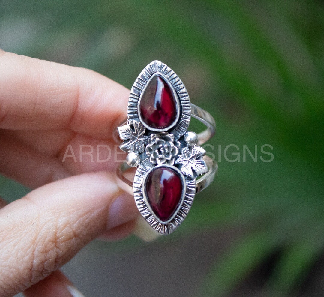 Red Garnet Ring, Natural Garnet Sterling Silver Ring, Statement Ring ...