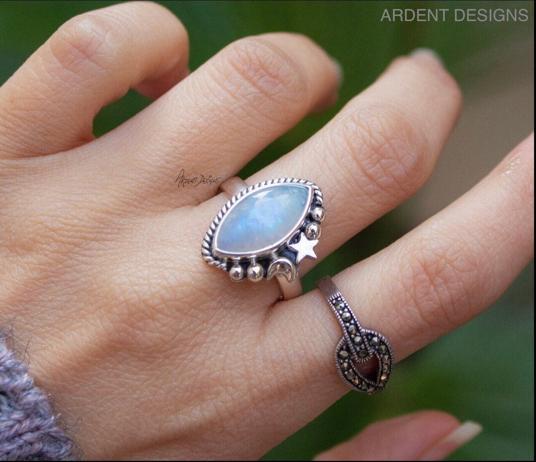 Moonstone Ring, 925 Sterling Silver Ring, Natural Moonstone Gemstone ...