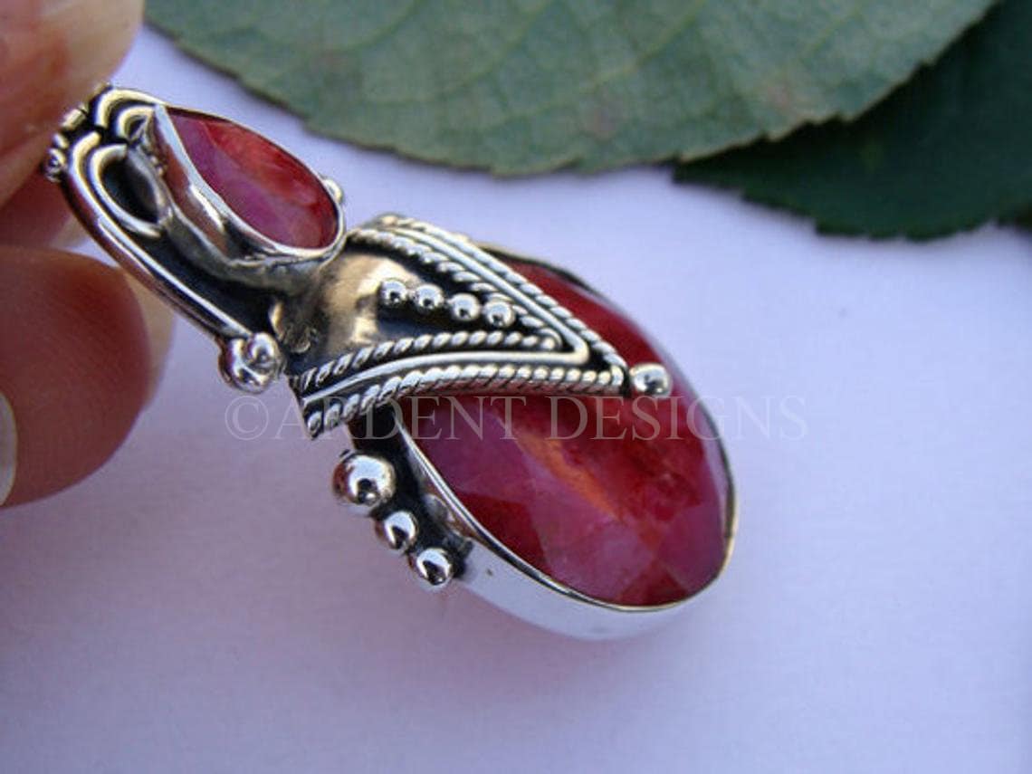 Ruby Pendant Sterling Silver Red Stone Pendant Handmade - Etsy
