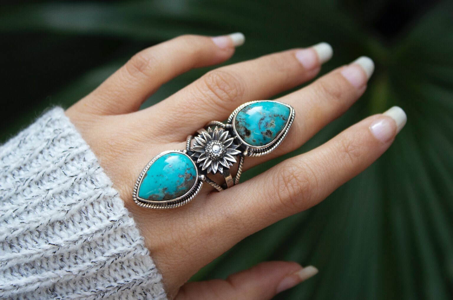 Turquoise Ring Turquoise Flower Ring Natural Turquoise | Etsy