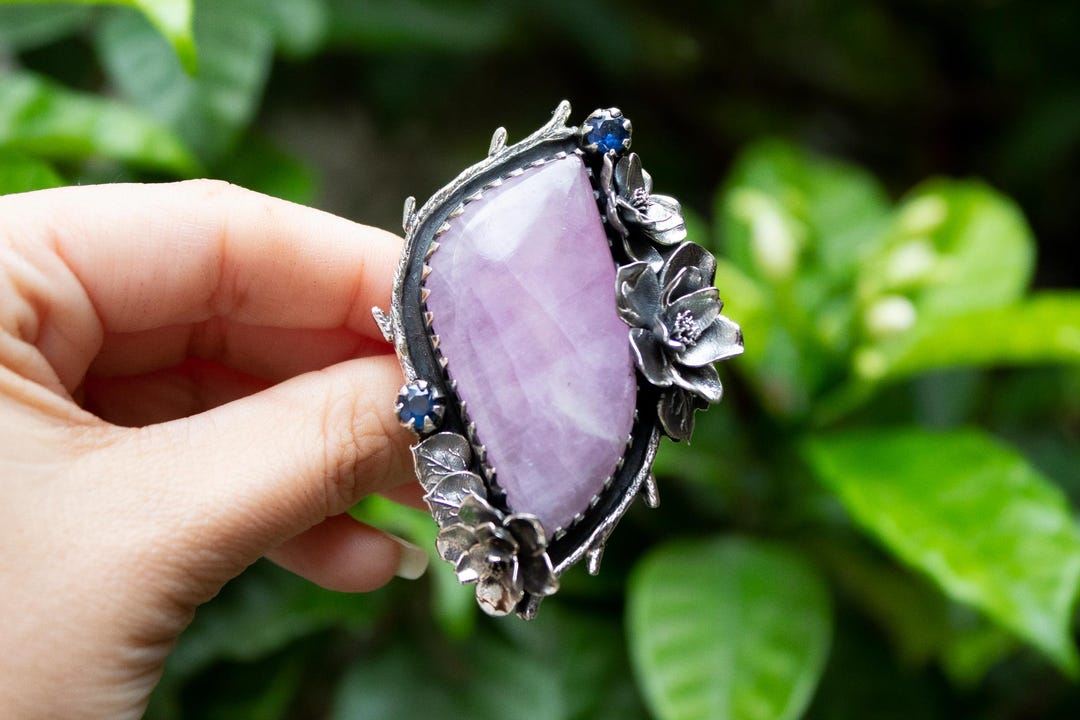 Kunzite Ring Sterling Silver Floral Ring Botanical Ring Unique Ooak Statement Ring, Gift Wife ...