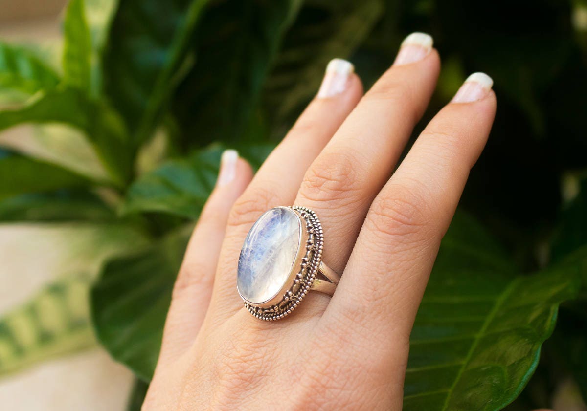 Moonstone Ring Natural Moonstone Gemstone Sterling Silver - Etsy