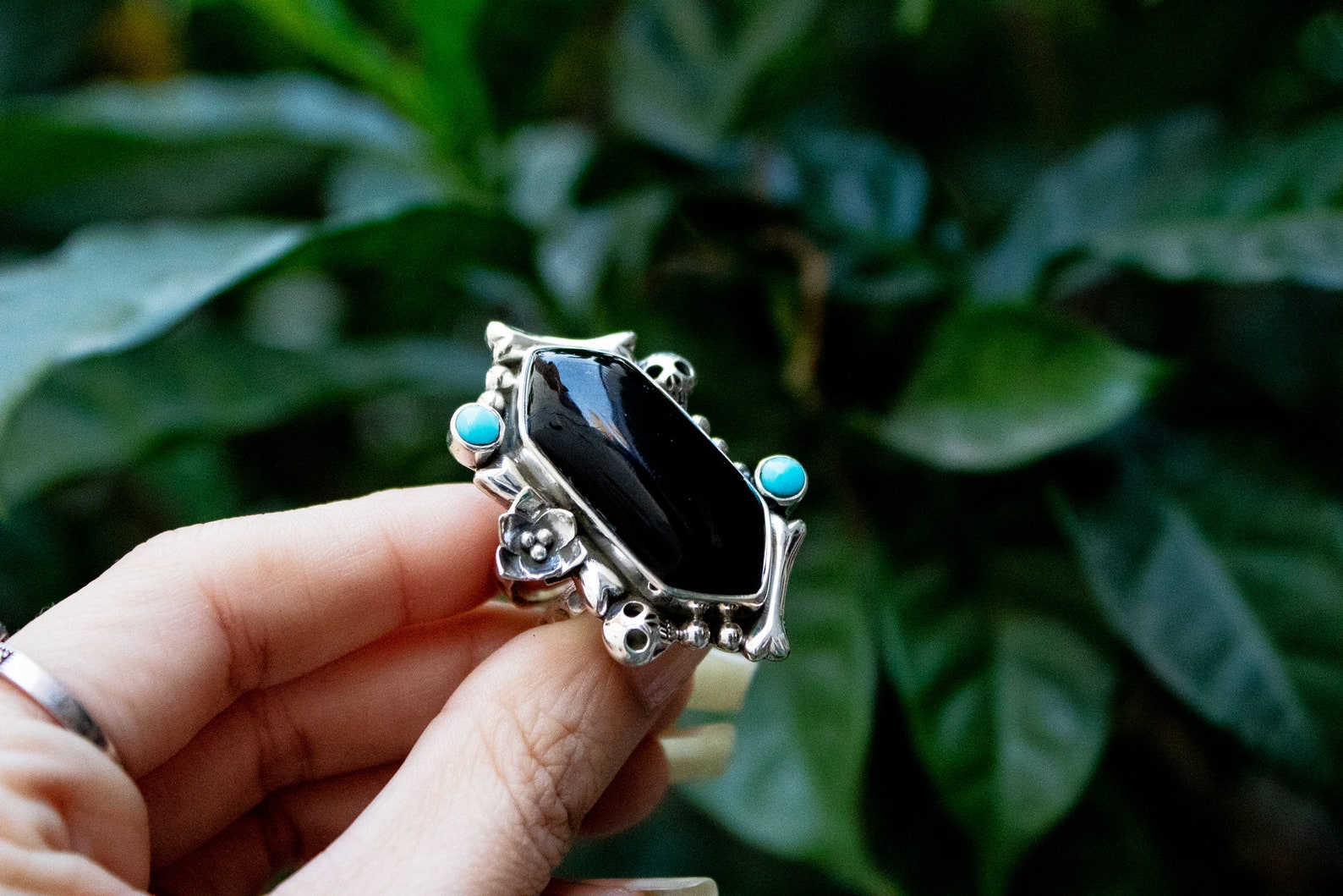 Black Onyx Ring Bones and Skull Black Onyx Gemstone Sterling - Etsy
