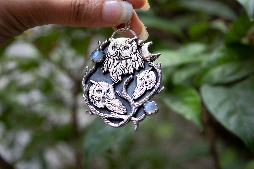 Moonstone Pendant Sterling Silver Owl Pendant OOAK Unique Pendant ...