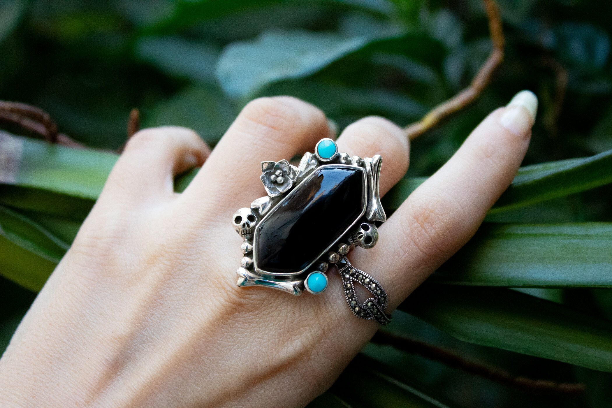 Black Onyx Ring Bones and Skull Black Onyx Gemstone Sterling - Etsy