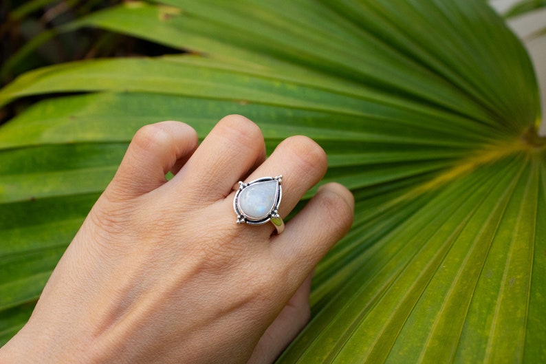 Moonstone Ring Natural Moonstone Gemstone Pear Shape Sterling | Etsy