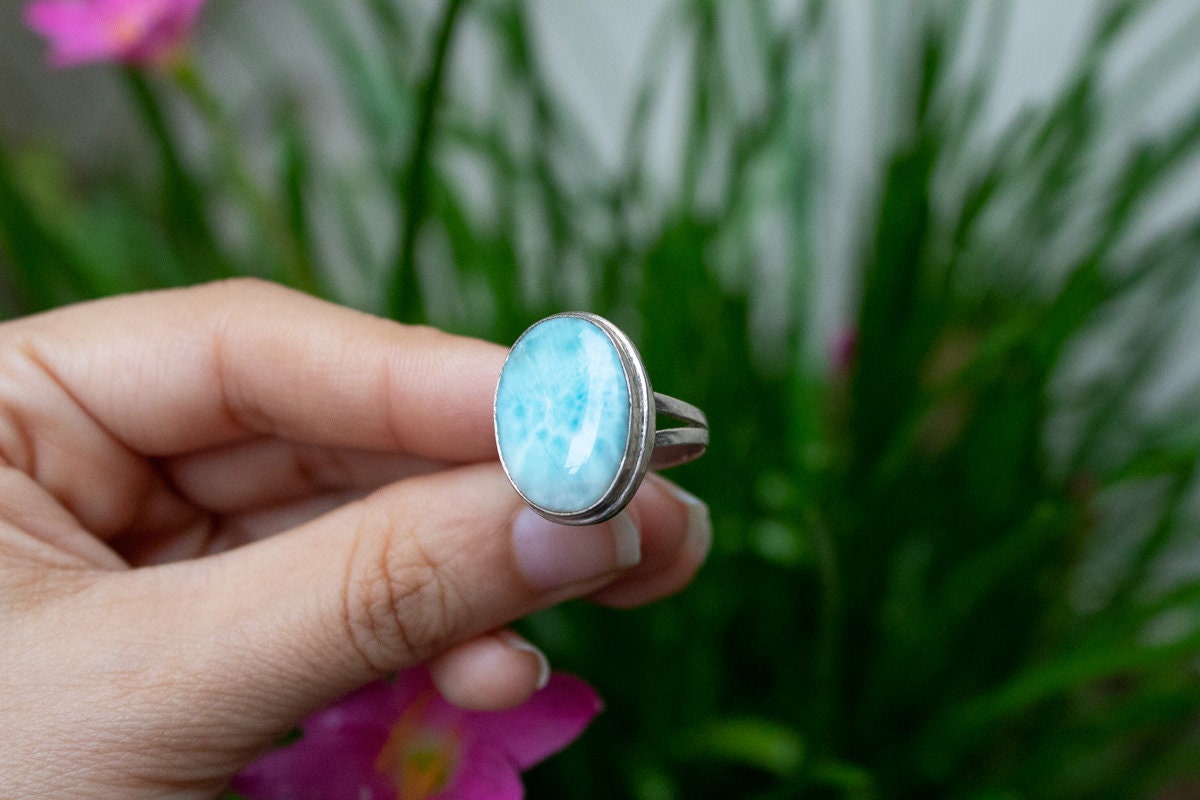 Larimar Ring Blue Larimar Stone Sterling Silver Ring Larimar | Etsy