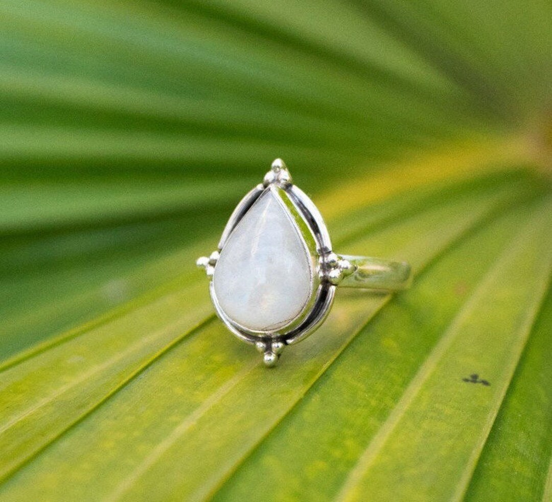Moonstone Ring, Natural Moonstone Gemstone Pear Shape Sterling Silver ...
