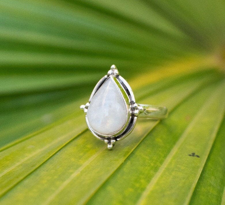 Moonstone Ring Natural Moonstone Gemstone Pear Shape Sterling | Etsy