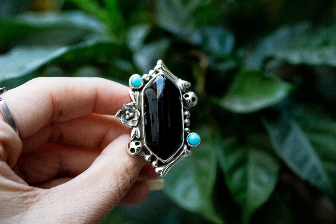 Black Onyx Ring Bones and Skull Black Onyx Gemstone Sterling - Etsy