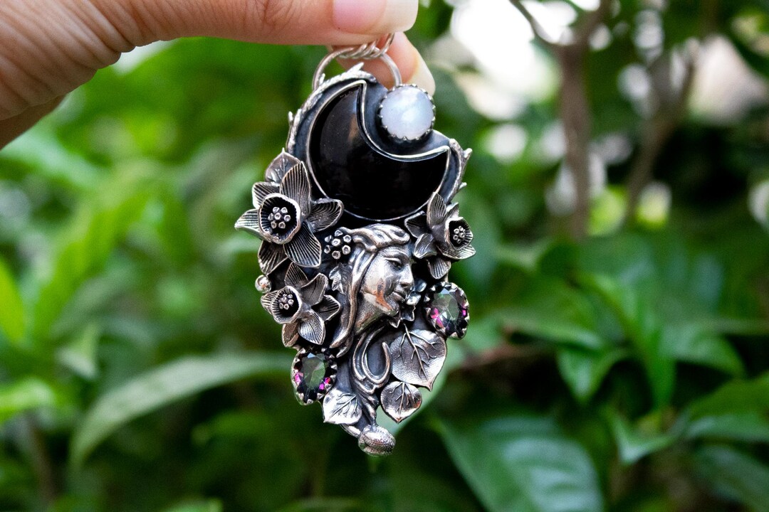 Handcrafted Black Onyx Half Moon Angel Pendant: Sterling Silver ...