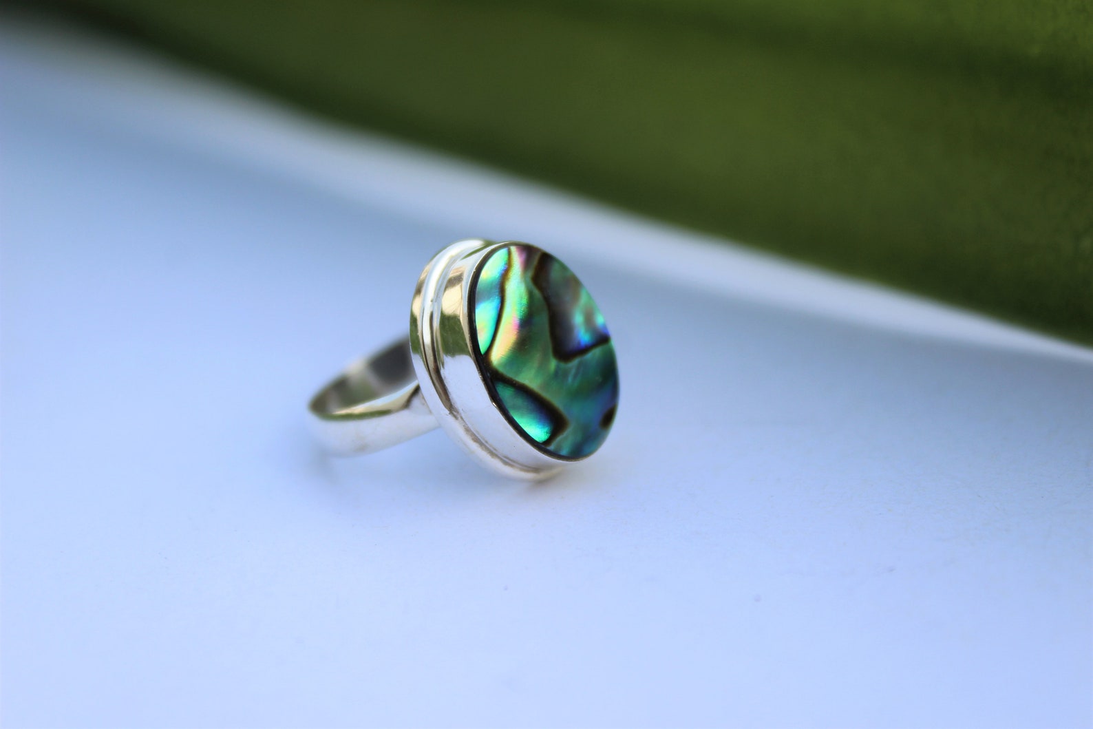 Natural Abalone Shell Ring Abalone Sterling Silver Ring Boho - Etsy