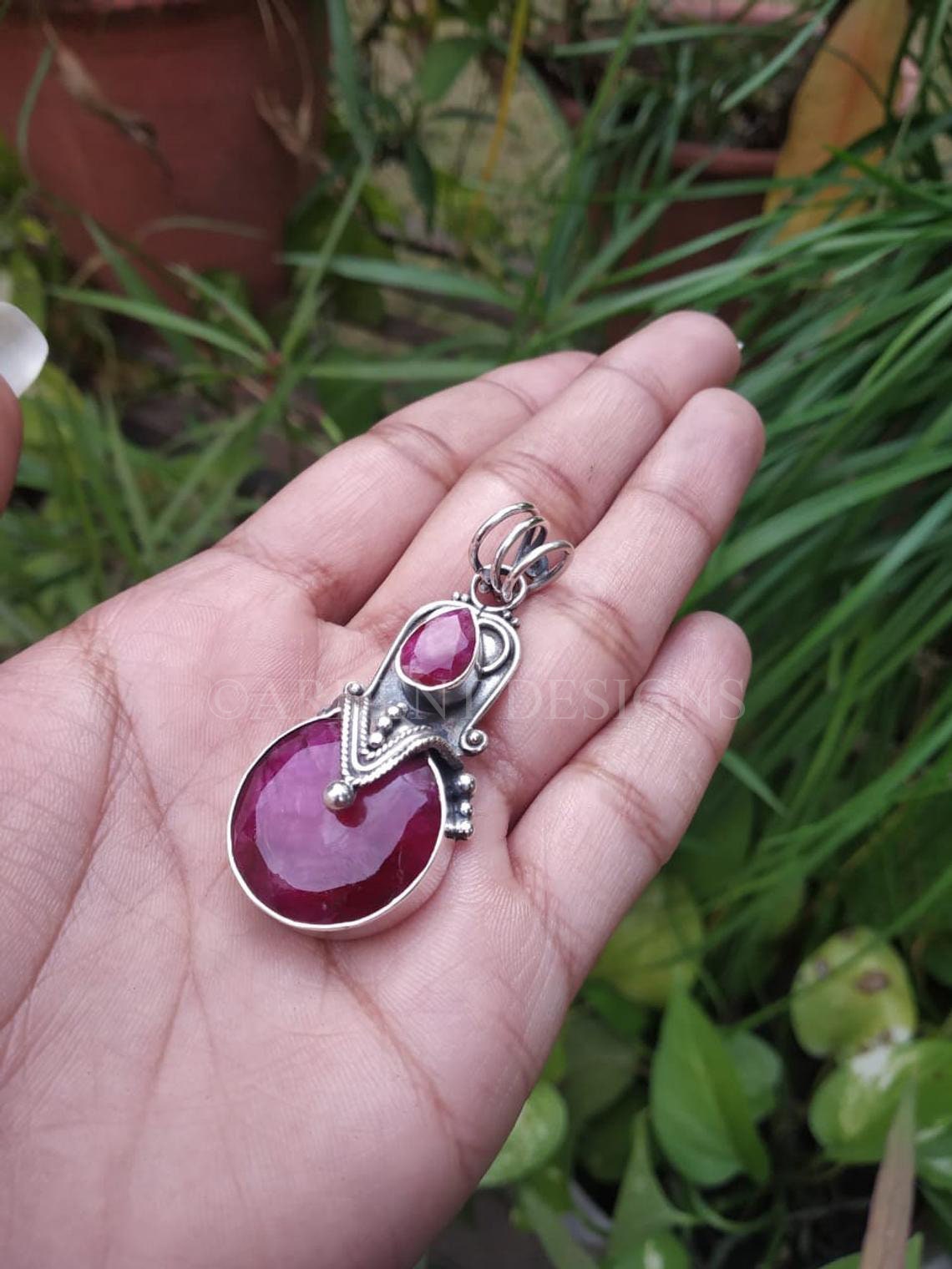 Ruby Pendant Sterling Silver Red Stone Pendant Handmade - Etsy