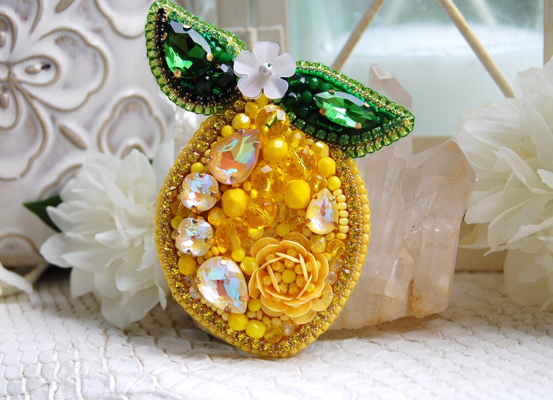 Lemon Brooch, Yellow Brooch, Lemon Pin, Summer Brooch, Fruit Brooch ...
