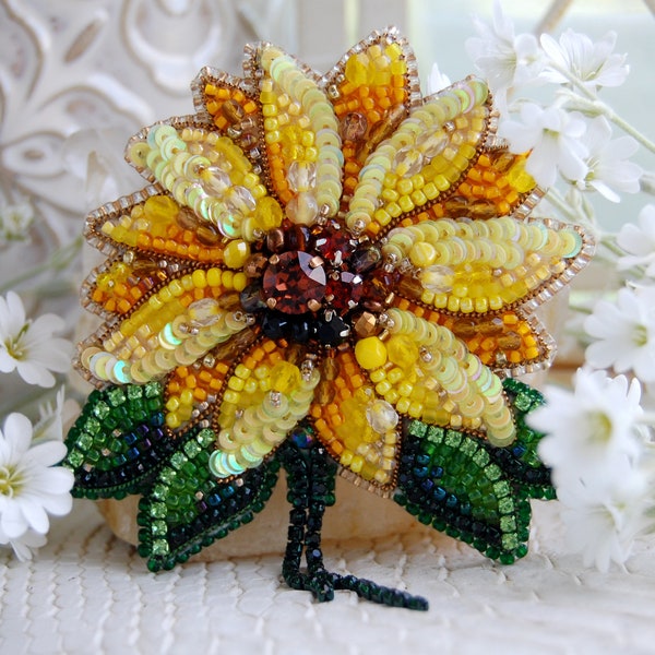 Sunflower Brooch - Etsy