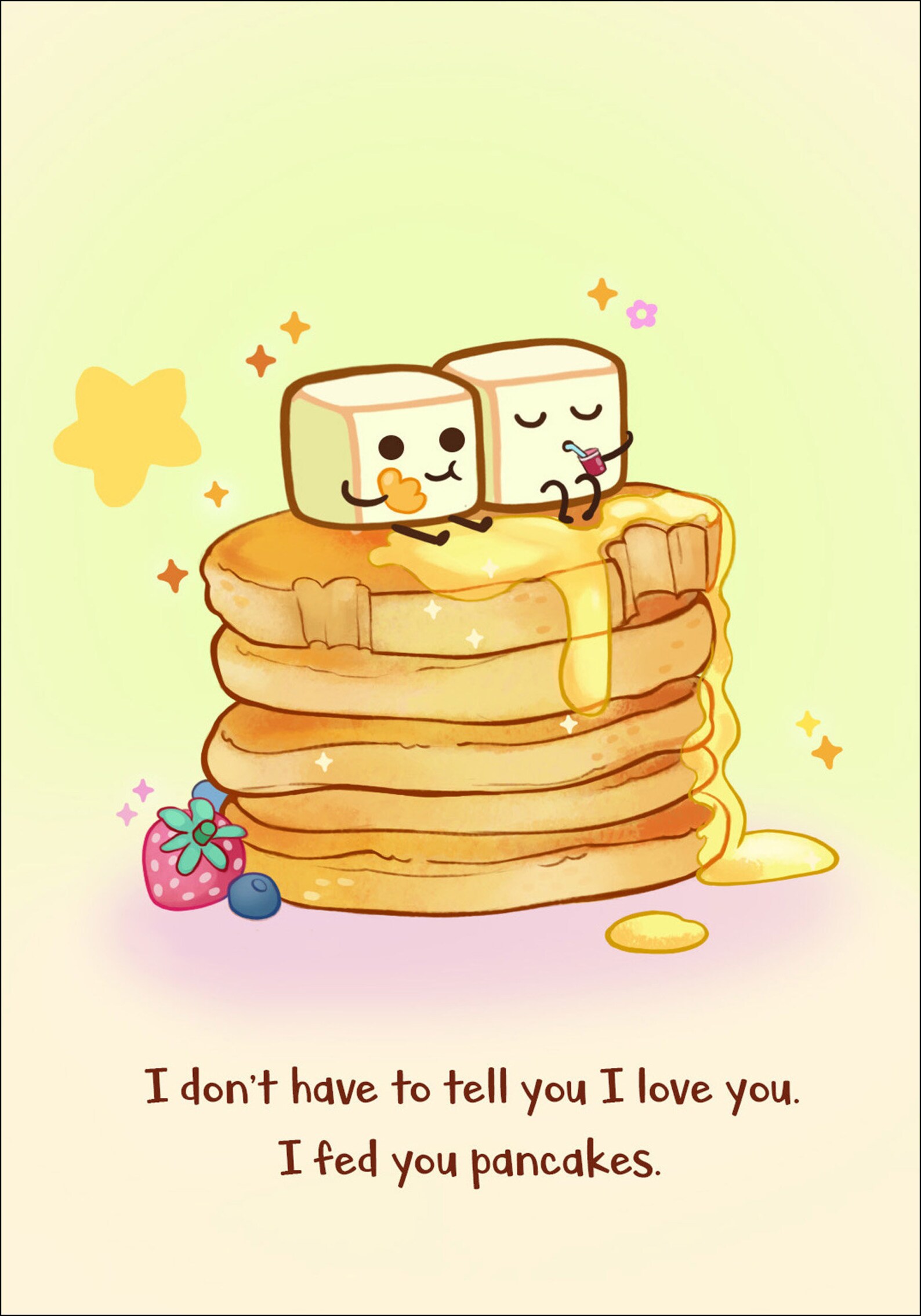 Pancakes Cute Kawaii Art Print- for Girlfriend- for Boy Friend- Food ...