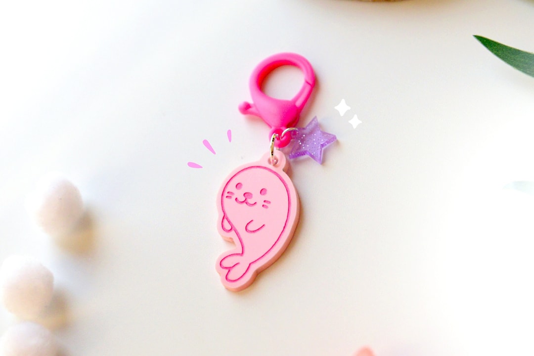 Seal Keychain-cute Seal Acrylic Charm-kawaii Seal Pink Acrylic Charm ...