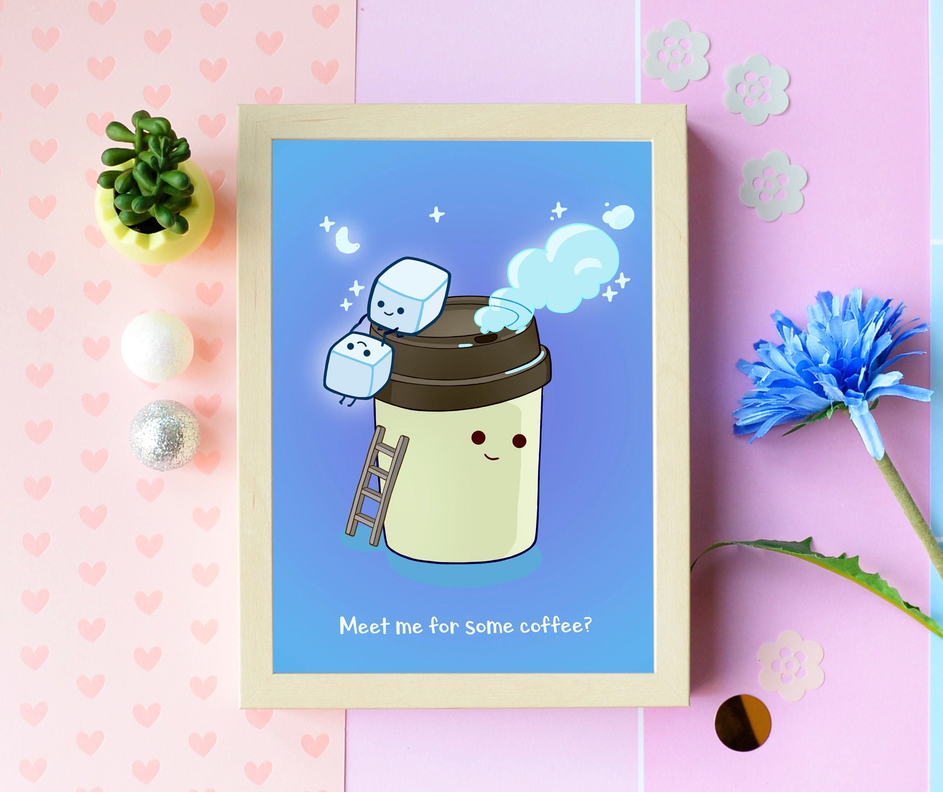 Coffee Art Coffee Cute Art Print Kawaii Wall Art Coffee | Etsy