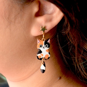 Calico Cat Dangle Earrings-calico Cat Earrings-cute Earrings-for Her ...