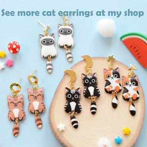 Calico Cat Dangle Earrings-calico Cat Earrings-cute Earrings-for Her ...