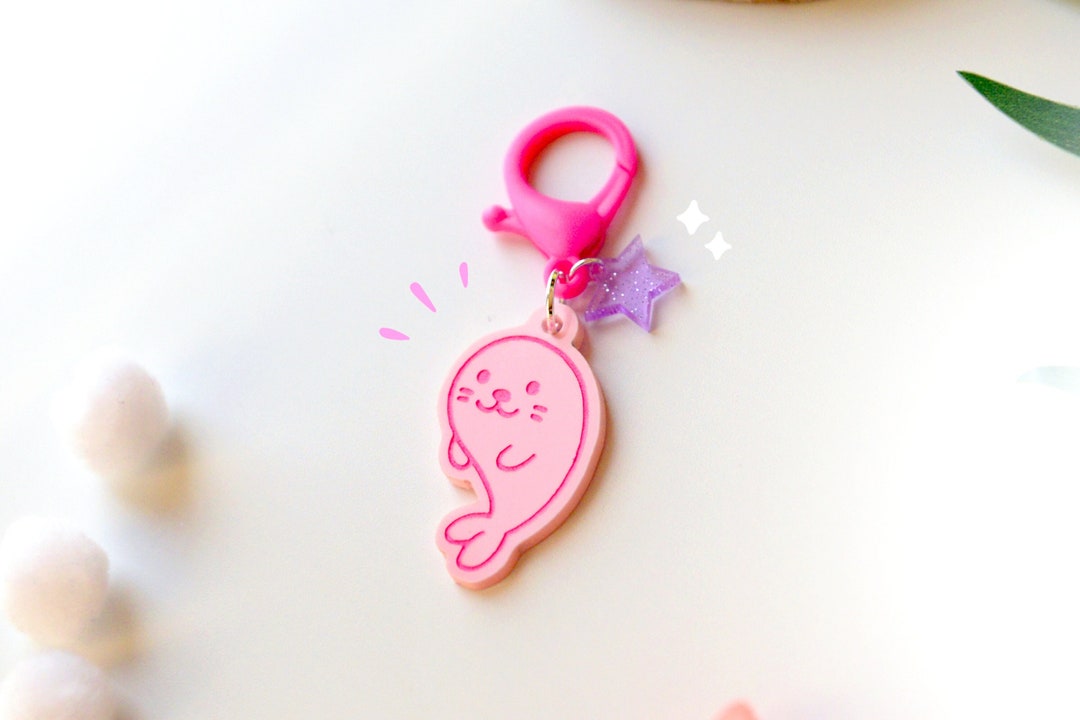 Seal Keychain-cute Seal Acrylic Charm-kawaii Seal Pink Acrylic Charm ...