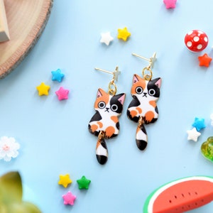 Calico Cat Dangle Earrings-calico Cat Earrings-cute Earrings-for Her ...