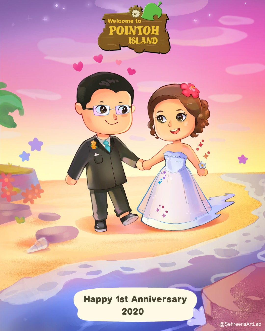 Animal Crossing Custom Couple Portrait - Anniversary Gift, Gamer ...