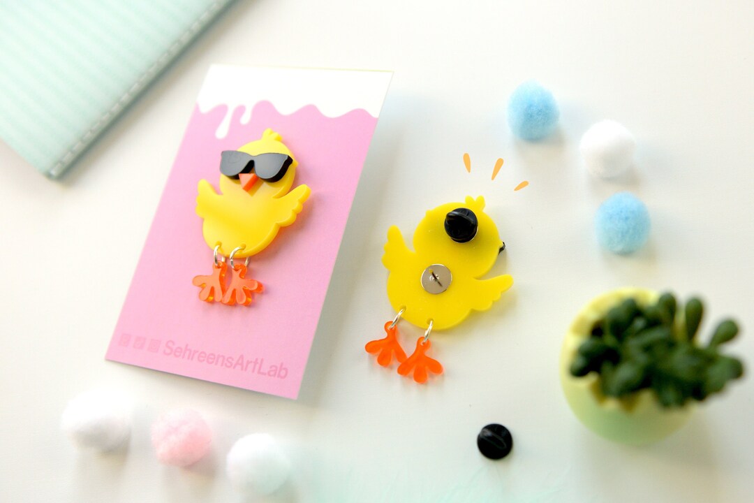 Cool Chick Pin- Pins-chicken Hen Pins-bird Brooch- Enamel Pins- Acrylic ...