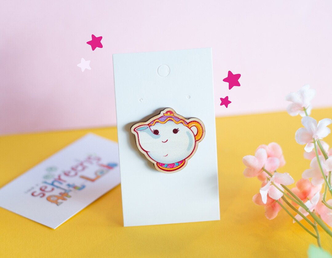 Teapot Pin- Kawaii Pin- Cute Pins- Kawaii Wood Pins-teapot Art-pins and ...