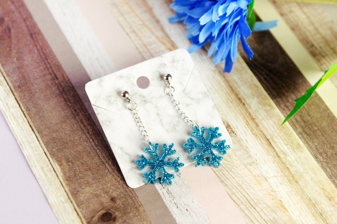 Frozen Snowflake Glitter Earrings-blue Ice Cute Snowflakes Earrings Set ...