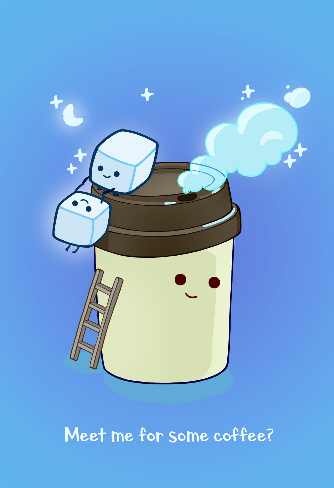 Coffee Art Coffee Cute Art Print Kawaii Wall Art Coffee - Etsy