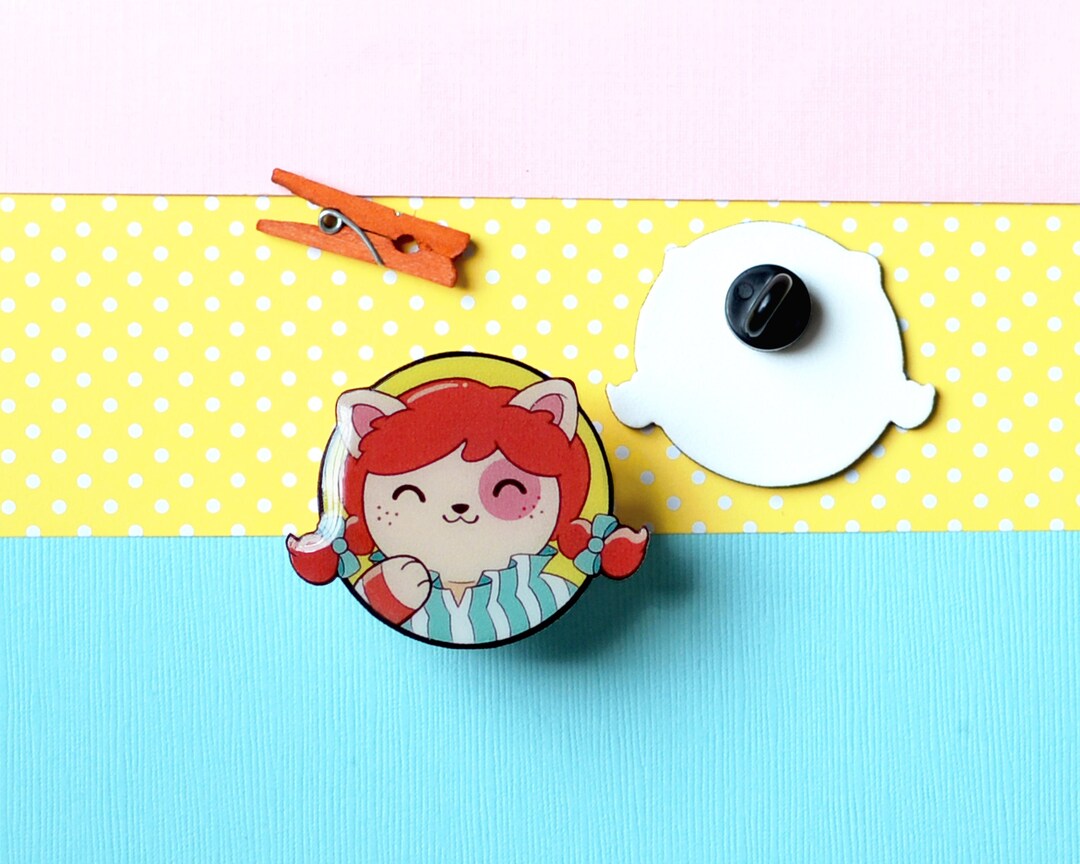 Kawaii Enamel Coated Pins-wendys Logo Cat Pin- Cat Lover Gift- Shrink ...