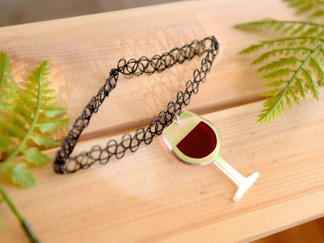 Collar gargantilla con colgante de copa de vino - Colgante acrílico ...