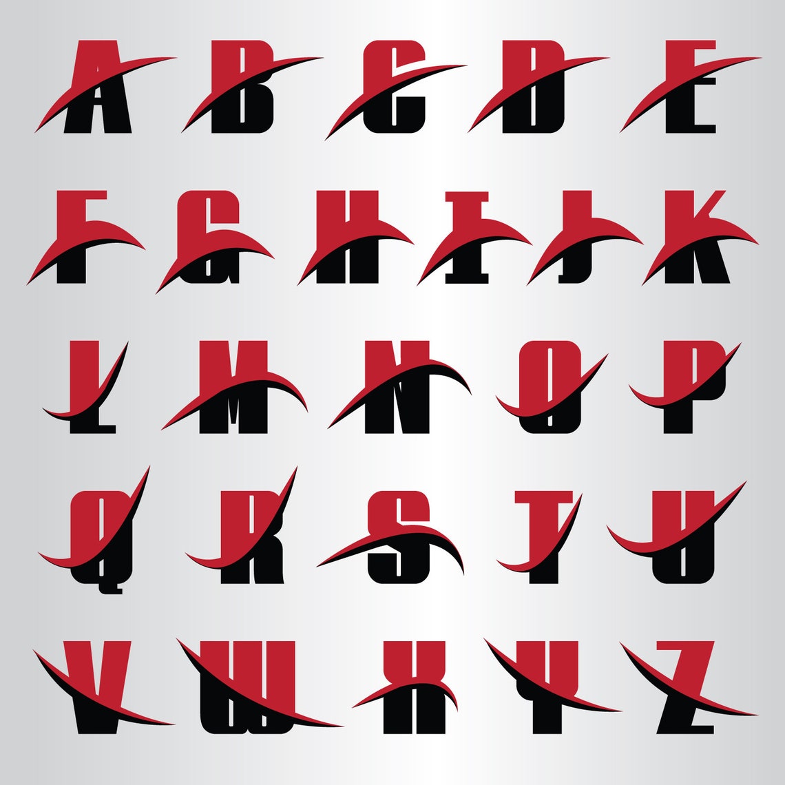Alphabet Vector Art Red and Black Letters Designs, Modern Alphabet Die ...