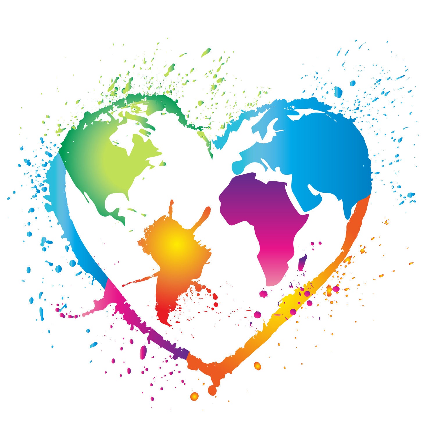 Watercolor Heart Shape World Png, Universal Design, Watercolor Globe in ...