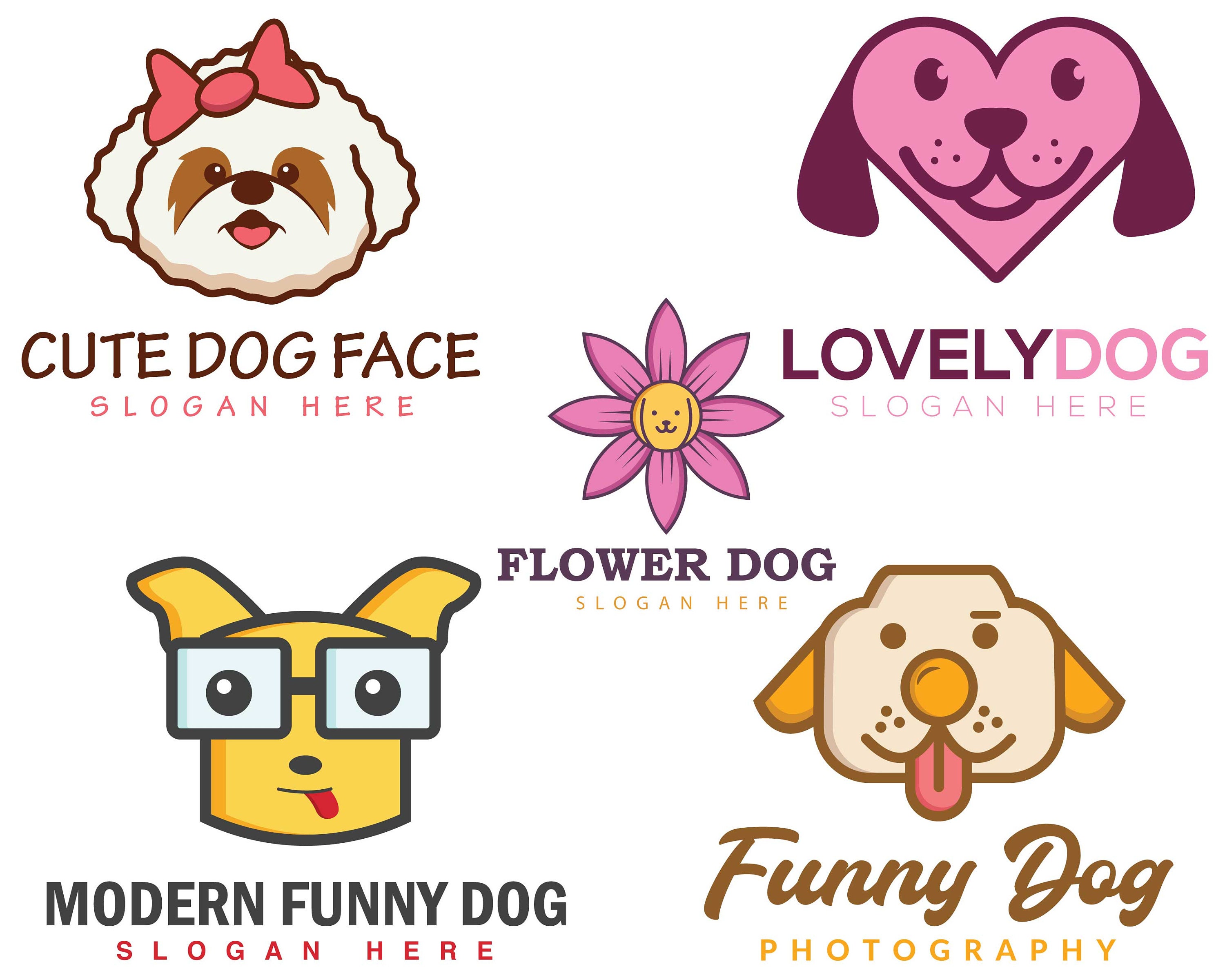 Dog Png, Puppy Cartoon Design, Cute Dog Face Icons, Dog Logo Template ...