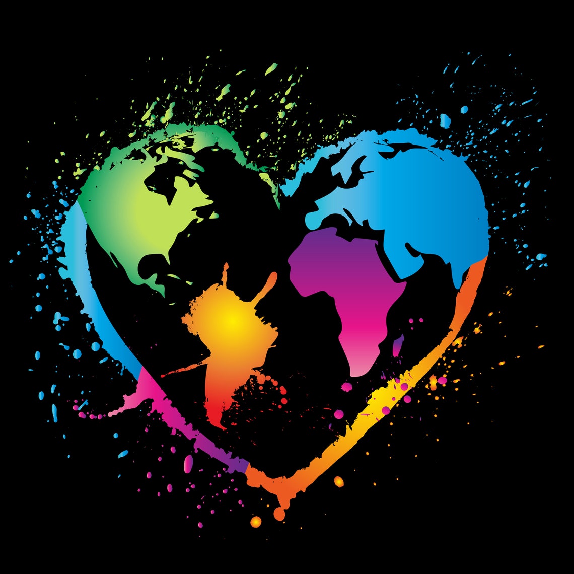 Watercolor Heart Shape World Png, Universal Design, Watercolor Globe in ...