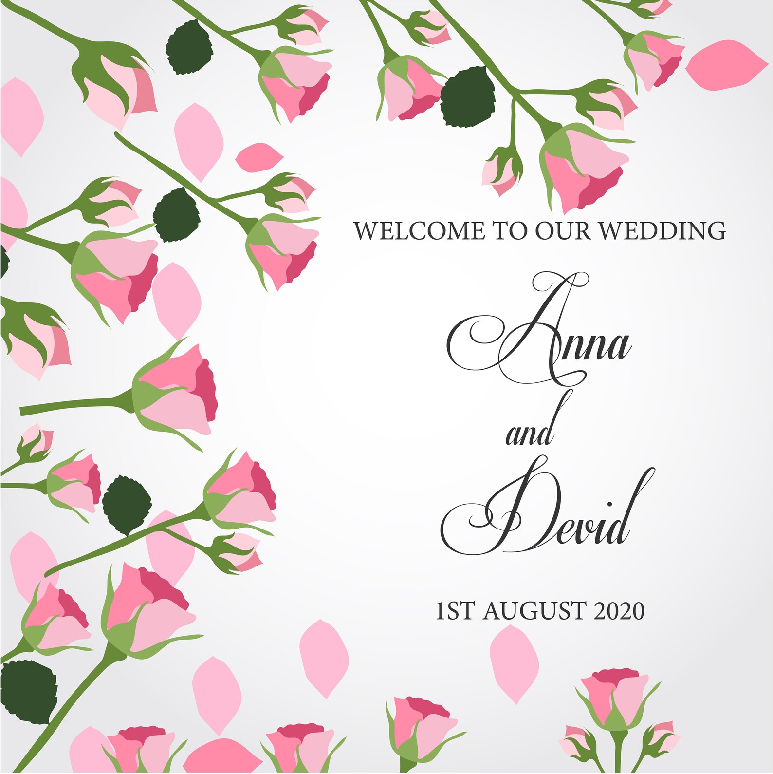 Editable Rosa rosa imprimible Welcome Sign svg, rosa Rosas flor fondo ...