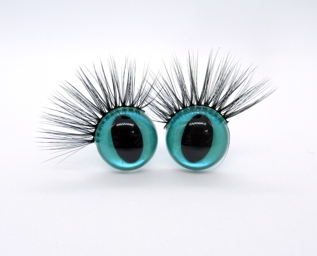 One Pair of Handpainted 15mm Safety Eyes With Eyelashes Aqua - Etsy