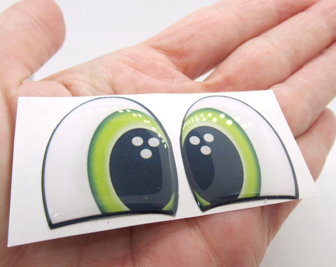 3D Adhesive Eyes Large Eye Stickers 1 Pair Green Resin 1.25 X 1.1 ...