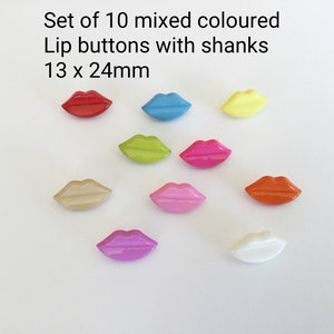 Plastic Lip Buttons - Decorative Buttons - Set of 10 Mixed Colours ...