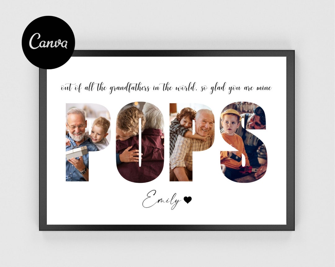 Grandpa Photo Frame, Personalized Grandpa, Pops Photo Collage, Editable ...