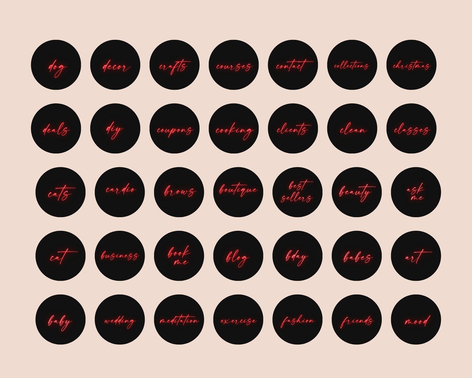 150 Neon Red Instagram Highlight Covers, Text Icons (digital Download ...