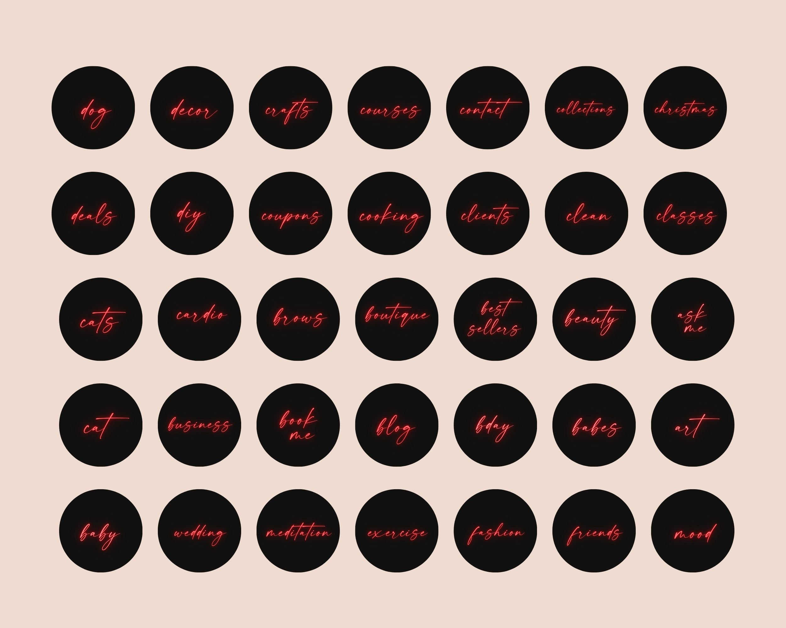 150 Neon Red Instagram Highlight Covers, Text Icons (digital Download ...