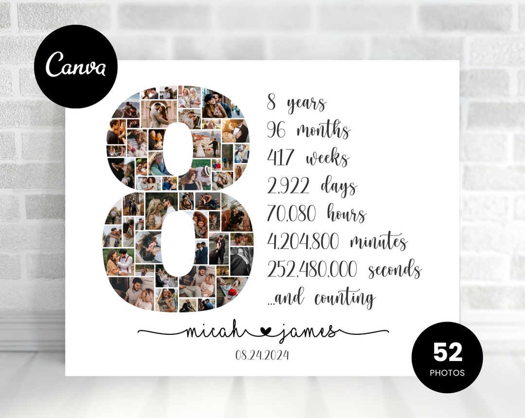 8th Year Anniversary Photo Collage, Number 8 Collage, Number Photo ...