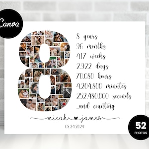 8th Year Anniversary Photo Collage, Number 8 Collage, Number Photo ...