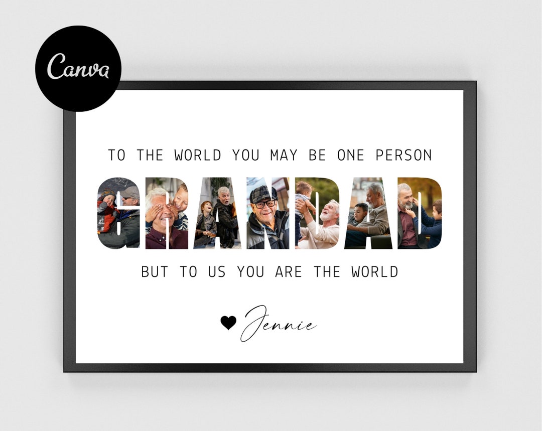 Personalized Grandad Photo Collage, Father's Day Gift (canva Template ...