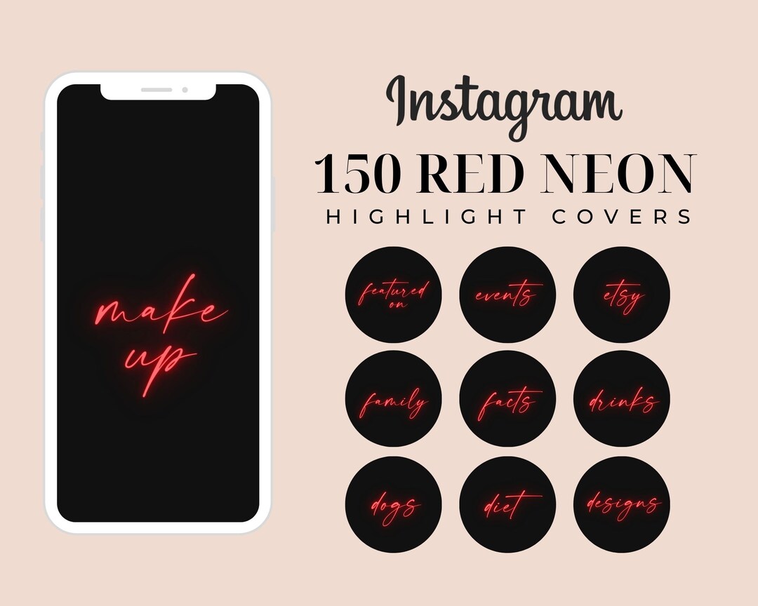 150 Neon Red Instagram Highlight Covers, Text Icons (digital Download ...