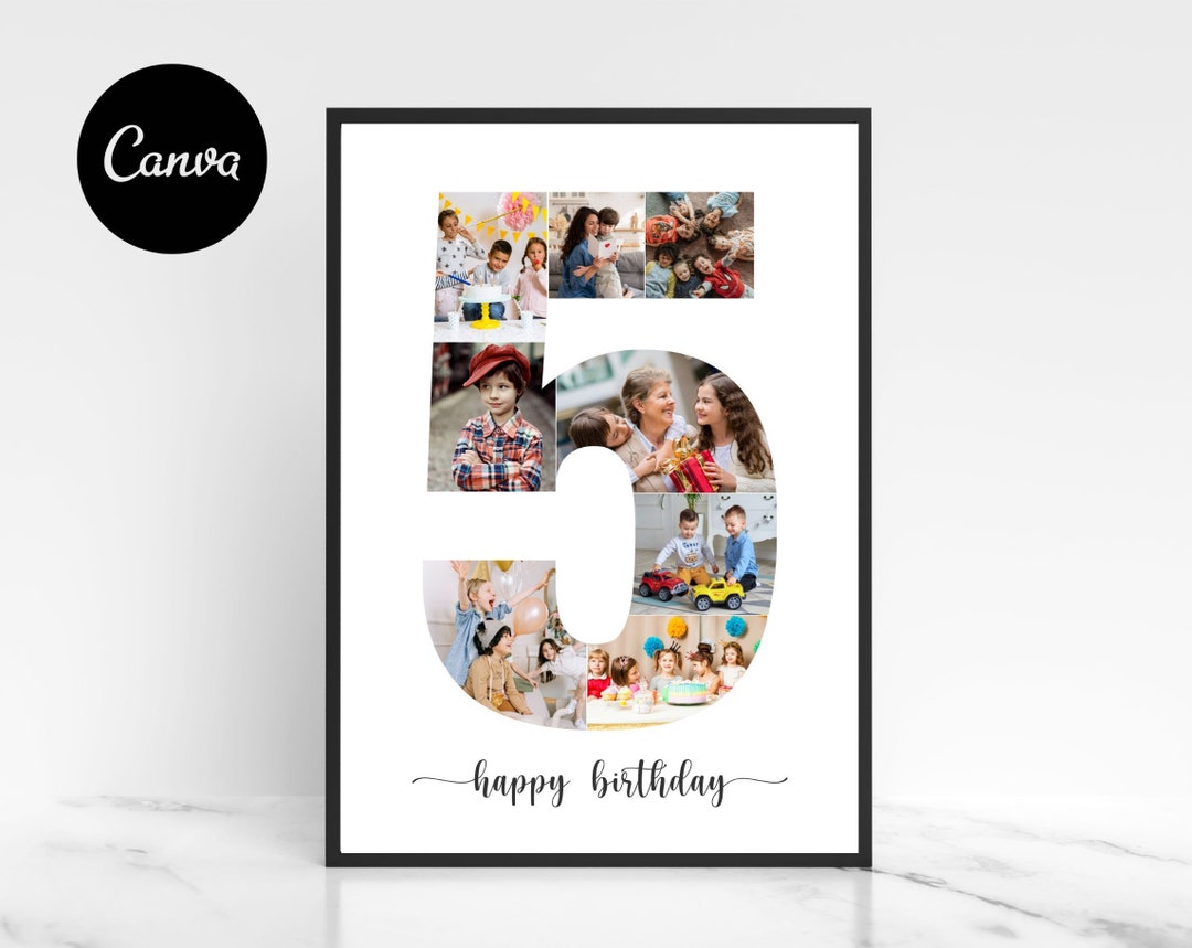 5th Photo Collage, Number Collage, Birthday Photo Collage, 5th Birthday ...